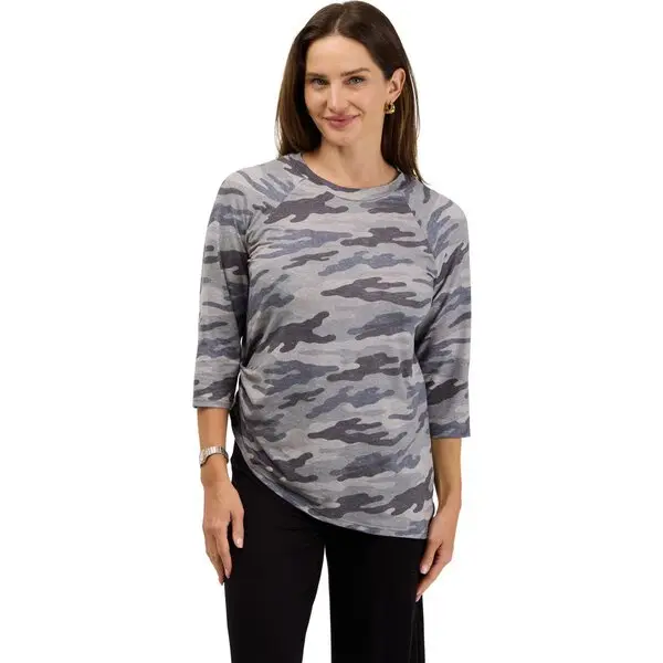24SEVEN COMFORT APPAREL Basic Soft Stretch Three Quarter Sleeve Top - Grey Multi