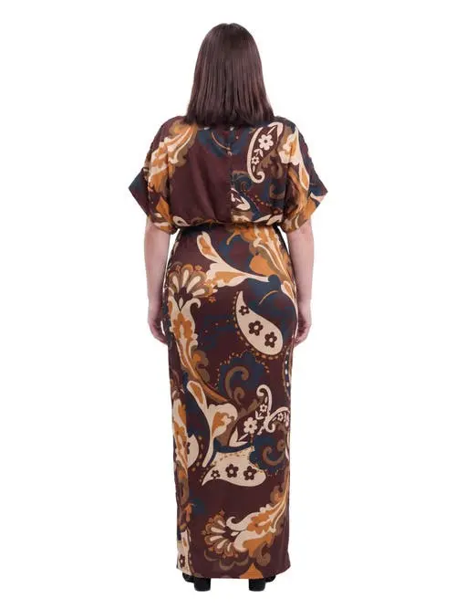 24SEVEN COMFORT APPAREL Elevate Curvy Boat Neck Batwing Sleeve Bodycon Front Slit Long Maxi Dress