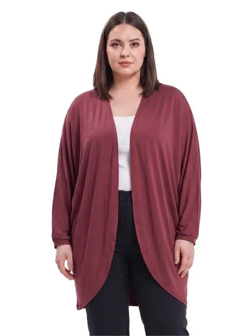 24SEVEN COMFORT APPAREL 24seven Comfort Basic Curvy Soft Stretch Open Front Cardigan Jacket - Brick