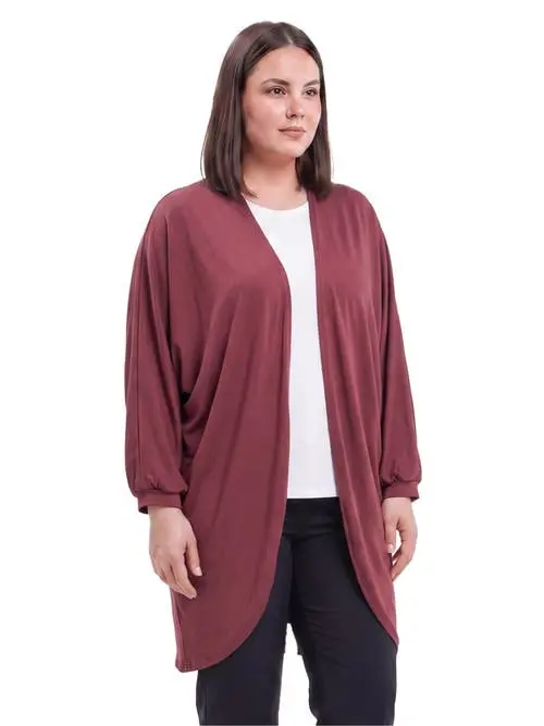 24SEVEN COMFORT APPAREL 24seven Comfort Basic Curvy Soft Stretch Open Front Cardigan Jacket - Brick