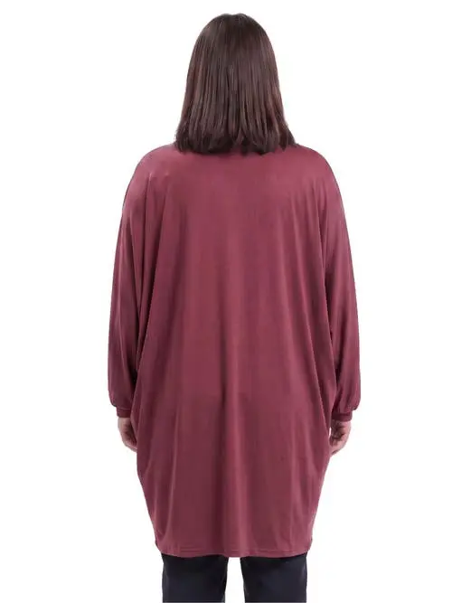 24SEVEN COMFORT APPAREL 24seven Comfort Basic Curvy Soft Stretch Open Front Cardigan Jacket - Brick