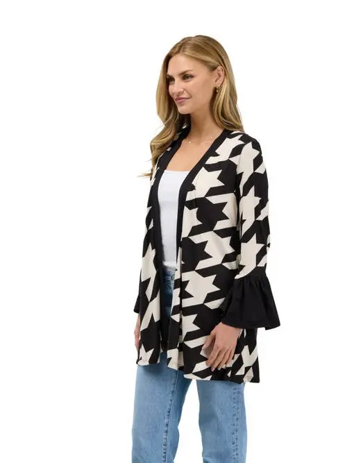 24SEVEN COMFORT APPAREL Essential Soft Stretch Bell Sleeve Open Front Jacket