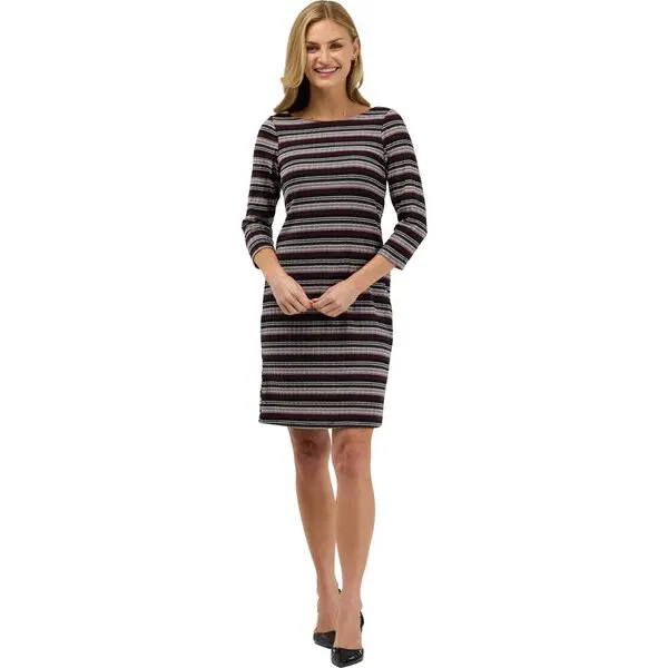 24SEVEN COMFORT APPAREL Essential Three-quarter Sleeve Bodycon Dress - Black Multi