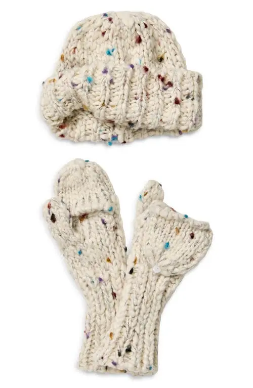 Free People Speckled Beanie & Mittens Set - Ivory