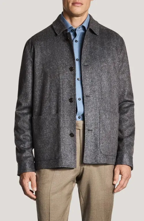 JACK VICTOR Callum Wool & Silk Herringbone Shirt Jacket - Blue Grey