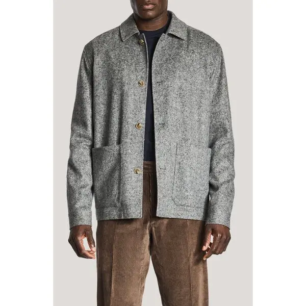 JACK VICTOR Callum Wool Silk & Cashmere Herringbone Shirt Jacket - Mid Grey