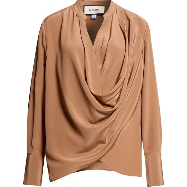 REISS Lauren Drape Silk Top