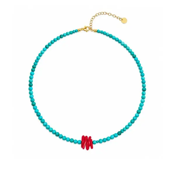 LALINDE Turquoise & Mini Coral Necklace - Blue