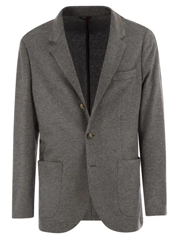 Brunello Cucinelli Cashmere Jersey Blazer With Patch Pockets - Gray