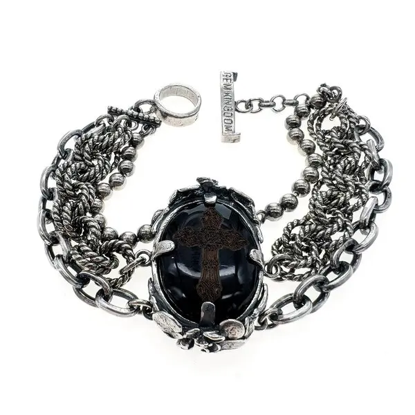 GEM KINGDOM Cross Multi-chain Bracelet Black