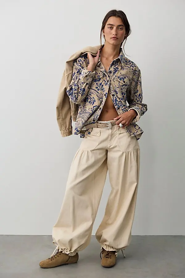 Free People We The Free Shades Of Blue Printed Button Down Top - Sky Blue Combo