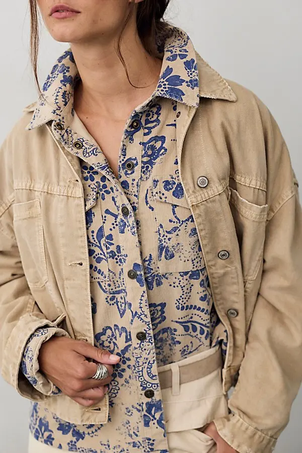Free People We The Free Shades Of Blue Printed Button Down Top - Sky Blue Combo
