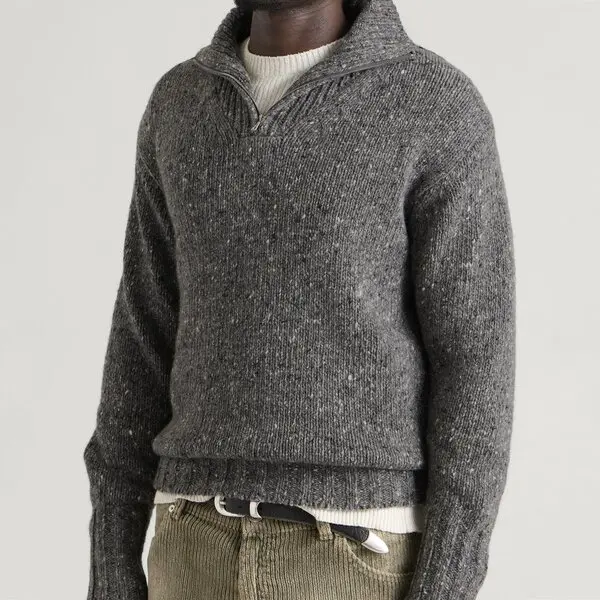 Auralee Homespun Tweed Knit Zip Jumper