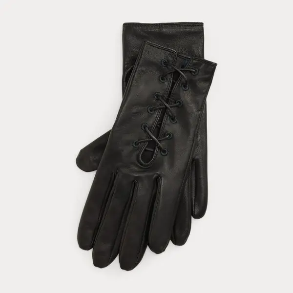 Ralph Lauren Lace-up Sheepskin Gloves - Black