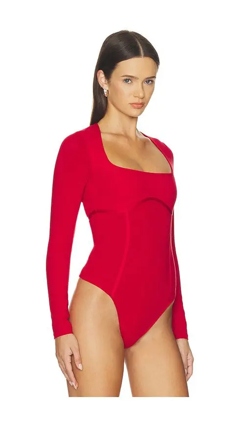 FLEUR DU MAL Organic Cotton Scoop Neck Long Sleeve Bodysuit In Red
