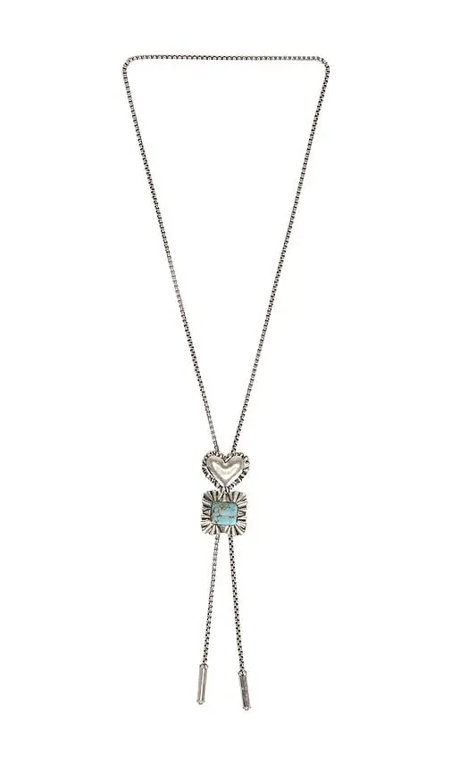 Lele Sadoughi Ruffle Heart Bolo Necklace In Metallic Silver - Turquoise
