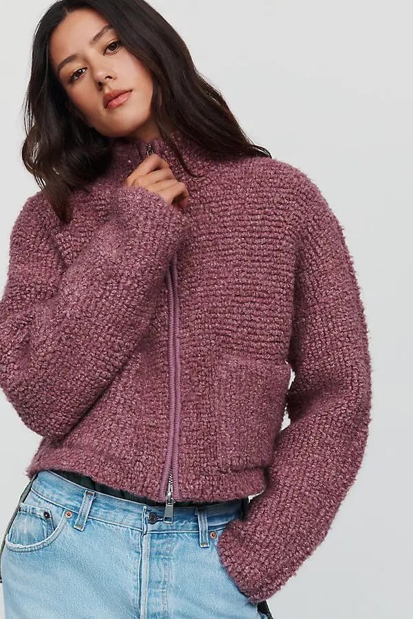 PILCRO Marlow Fleece Zip-front Sweater - Grape Shake