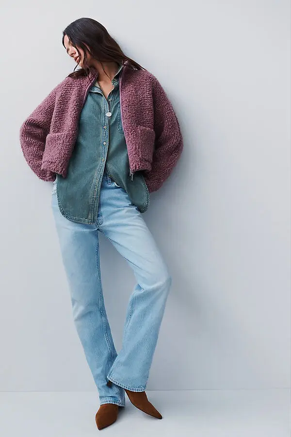 PILCRO Marlow Fleece Zip-front Sweater - Grape Shake