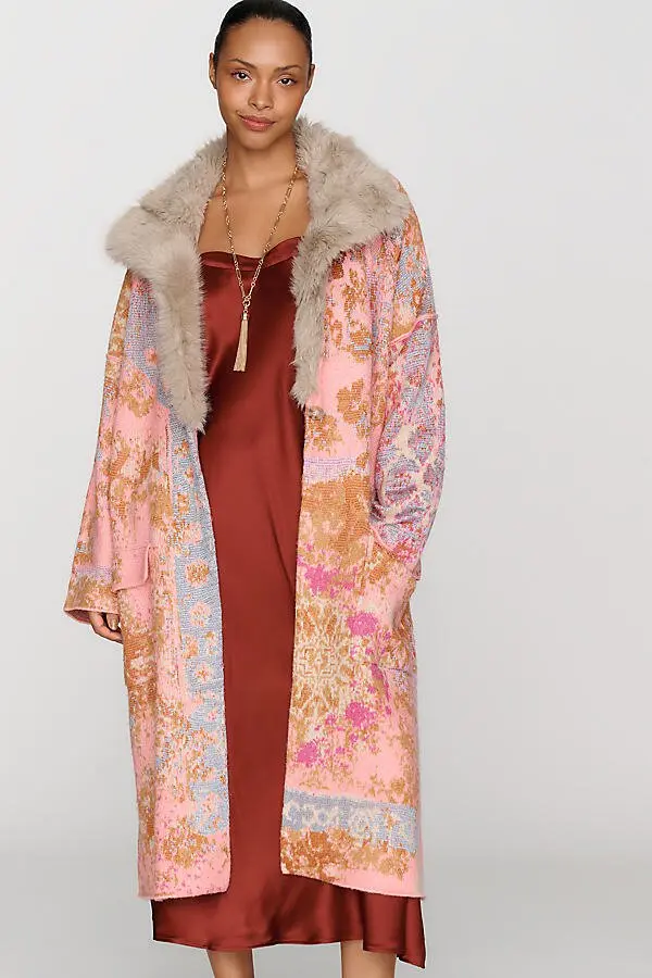 Anthropologie Collared Duster Cardigan - Pink Pattern