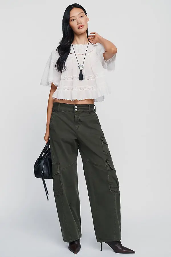 PILCRO Aero Wide Leg Cargo Pants - Olive