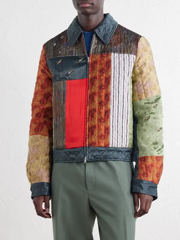 Dries Van Noten Embellished Patchwork Canvas And Jacquard Blouson Jacket