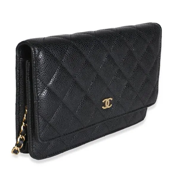 Chanel Quilted Caviar Classic Wallet On Chain - Black