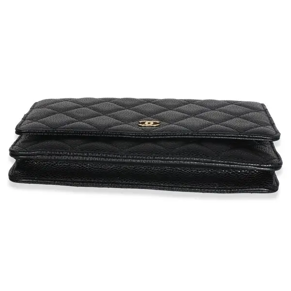 Chanel Quilted Caviar Classic Wallet On Chain - Black