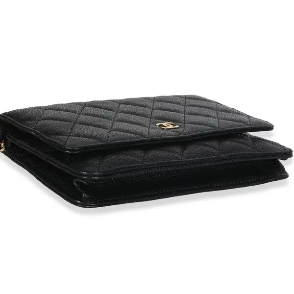 Chanel Quilted Caviar Classic Wallet On Chain - Black