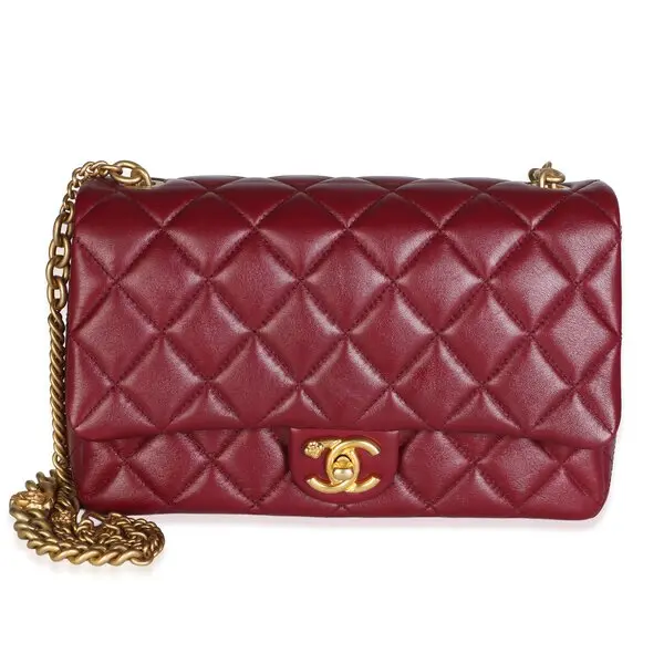Chanel Burgundy Quilted Lambskin Flower Cc Flap Bag - Red