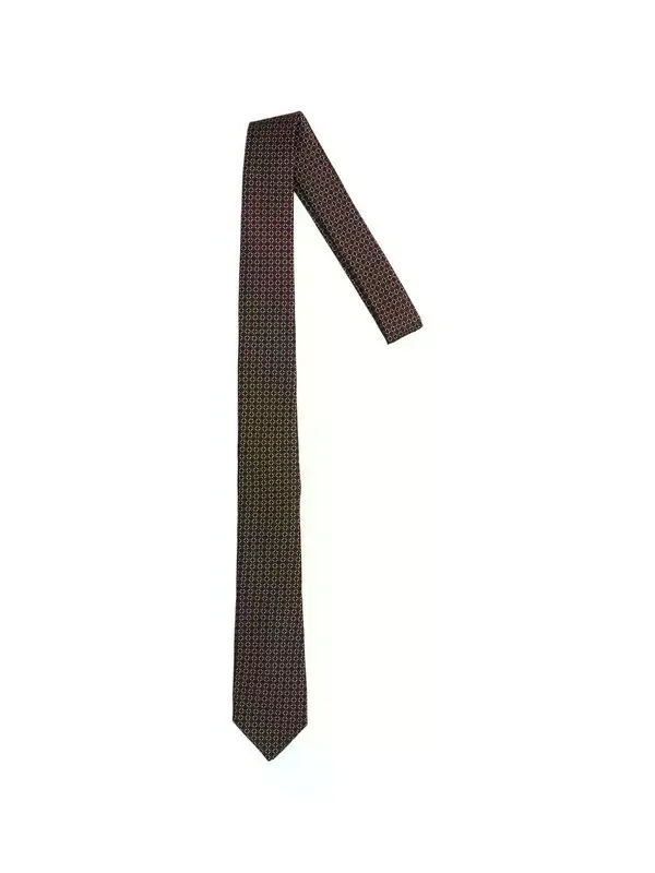 LARDINI Geometric-pattern Silk Tie - Brown