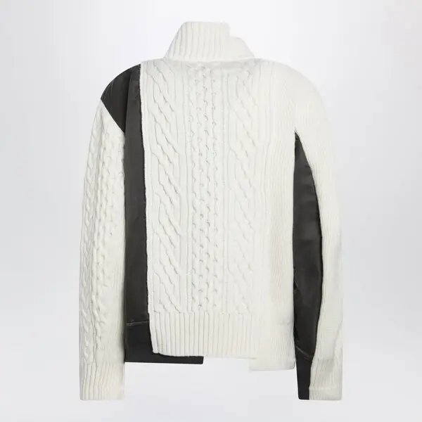 Sacai White/khaki Green Sweater In Wool And Nylon