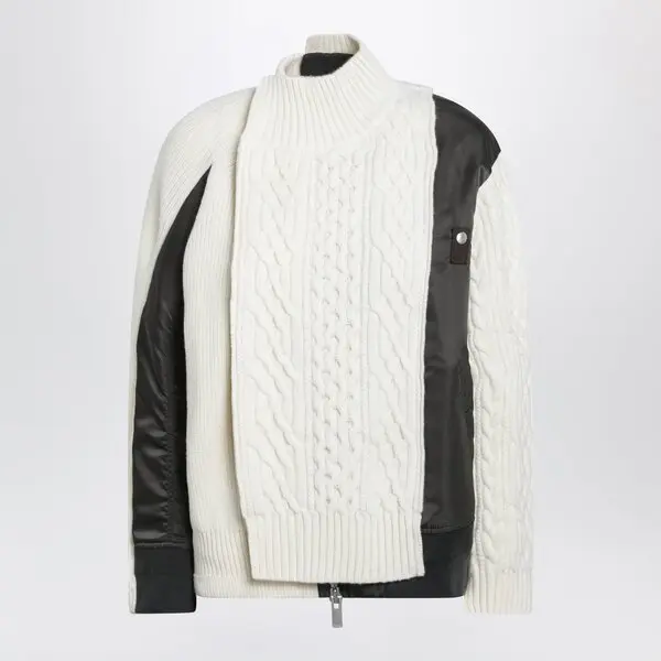 Sacai White/khaki Green Sweater In Wool And Nylon - Multicolor