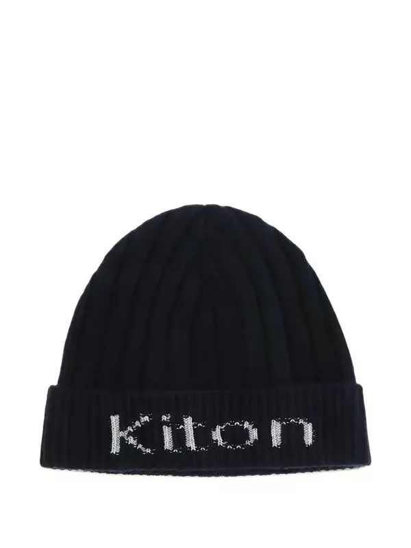 Kiton Logo-embroidered Ribbed-knit Beanie Hat - Blue