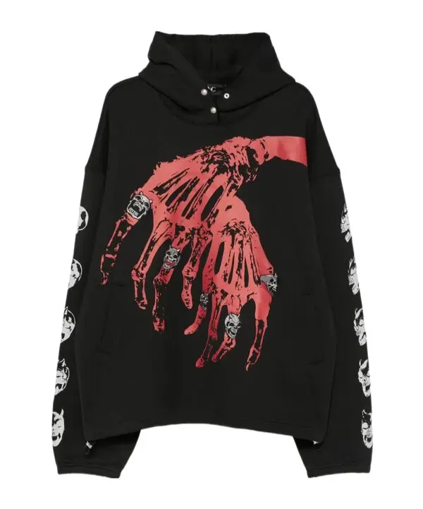 THUG CLUB Graphic-print Snap-button Hoodie - Black