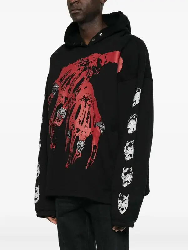 THUG CLUB Graphic-print Snap-button Hoodie - Black