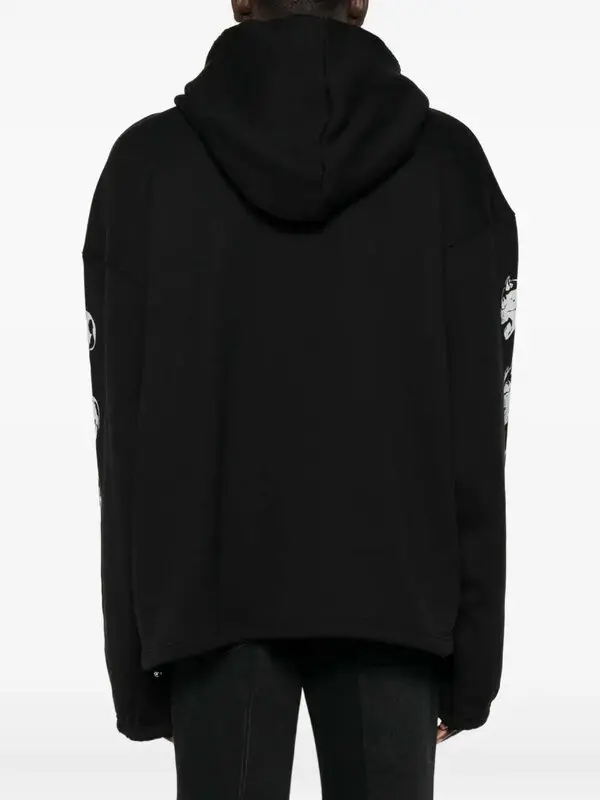THUG CLUB Graphic-print Snap-button Hoodie - Black