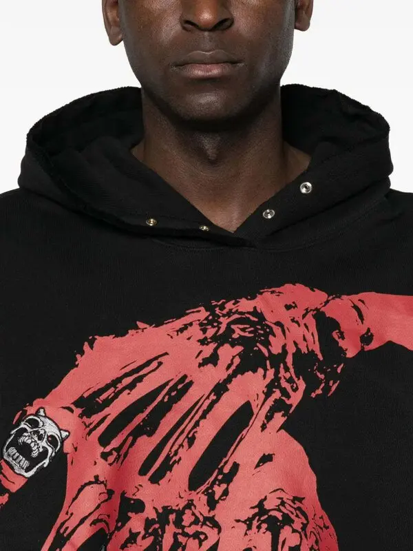 THUG CLUB Graphic-print Snap-button Hoodie - Black