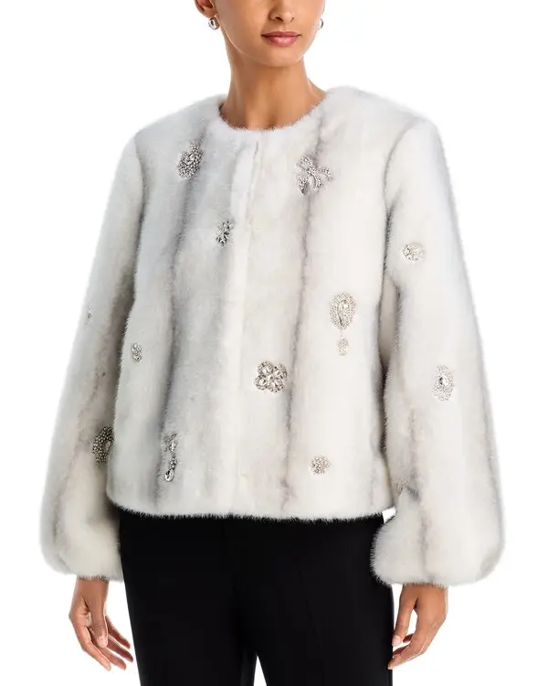 Cinq À Sept Benson Crystal Brooch Faux Fur Coat Exclusive