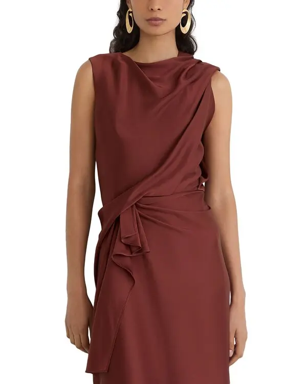 REISS Satin Gathered Waist Midi Dress