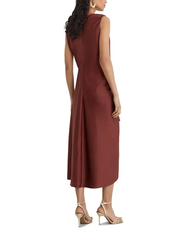 REISS Satin Gathered Waist Midi Dress