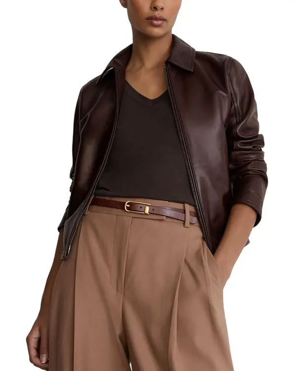 REISS Sorina Leather Jacket - Chocolate