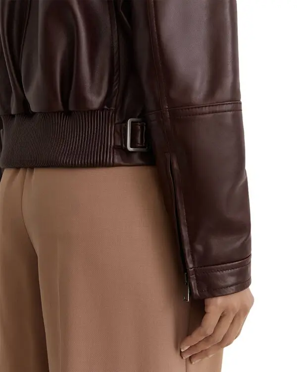 REISS Sorina Leather Jacket - Chocolate