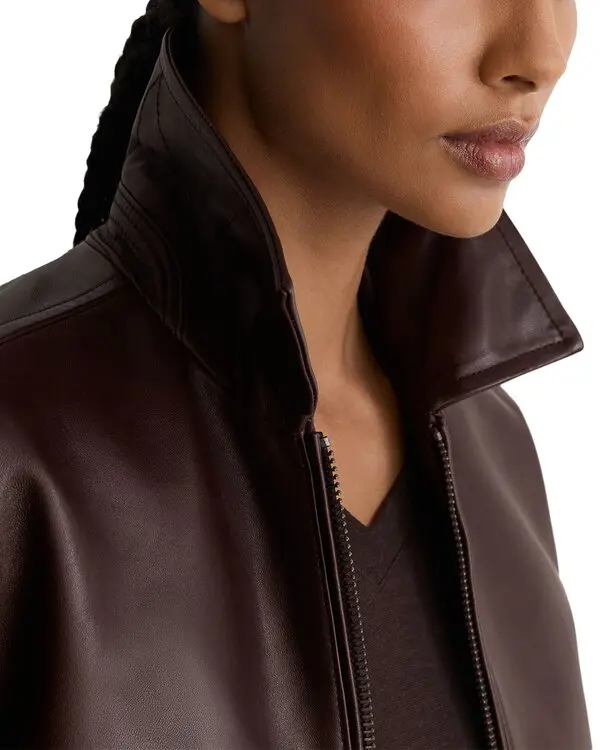 REISS Sorina Leather Jacket - Chocolate