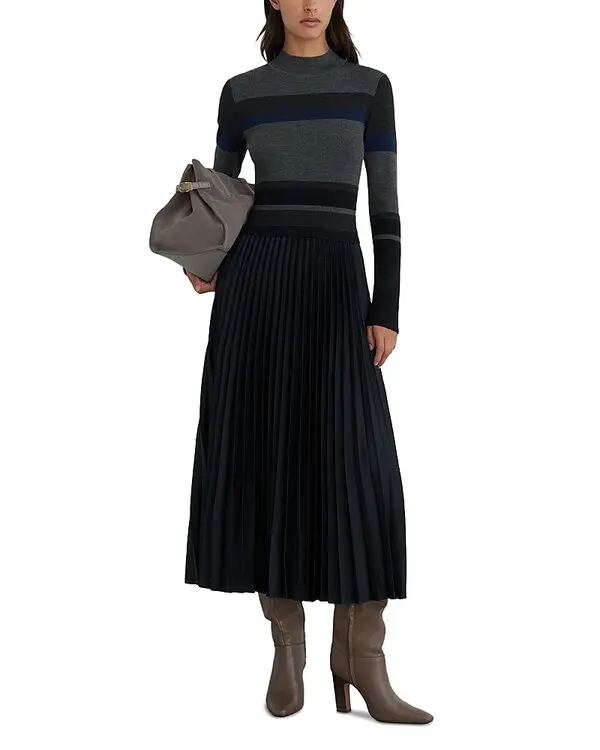 REISS Petites Wool Blend Stripe Midi Dress