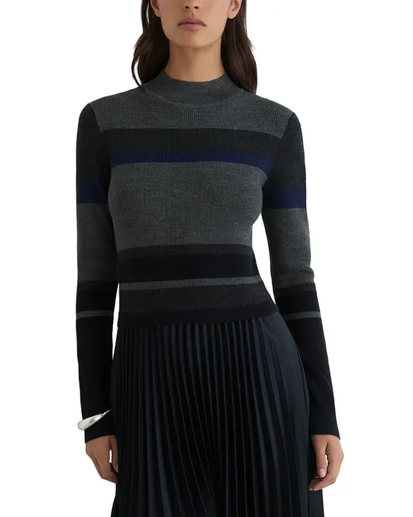REISS Petites Wool Blend Stripe Midi Dress