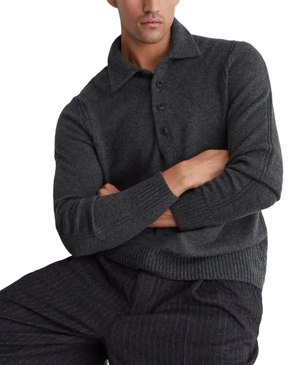 REISS County Wool & Cashmere Half Button Polo Sweater