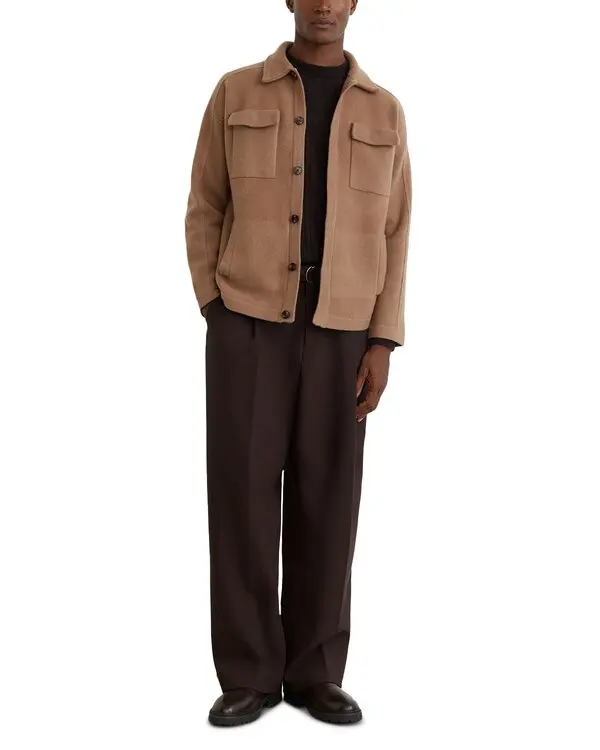 REISS Lockwood Wool Concealed Placket Overshirt - Camel