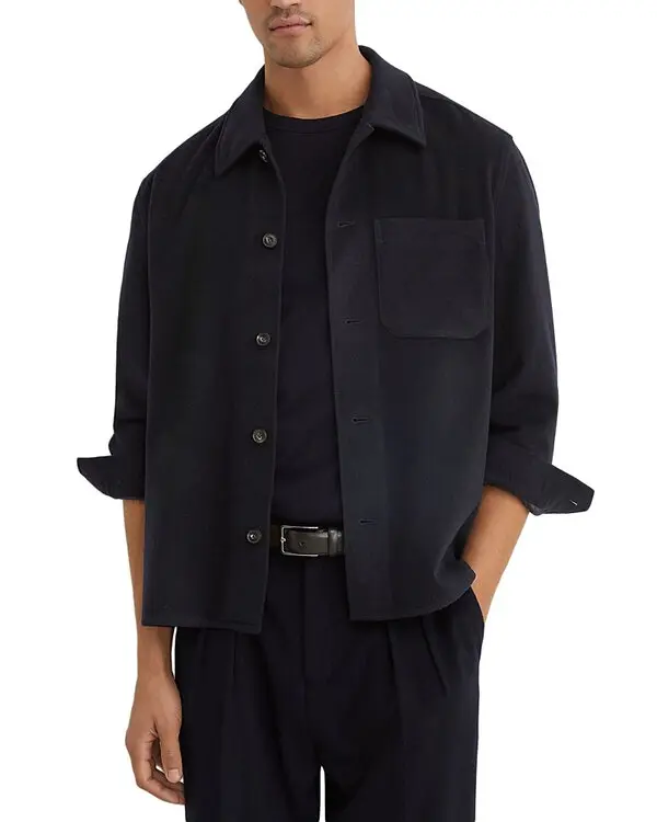 REISS Collin Point Collar Brushed Pocket Overshirt