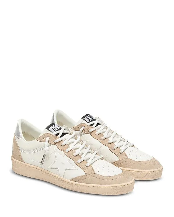GOLDEN GOOSE Ballstar Suede Low Top Sneakers - White/beige/silver
