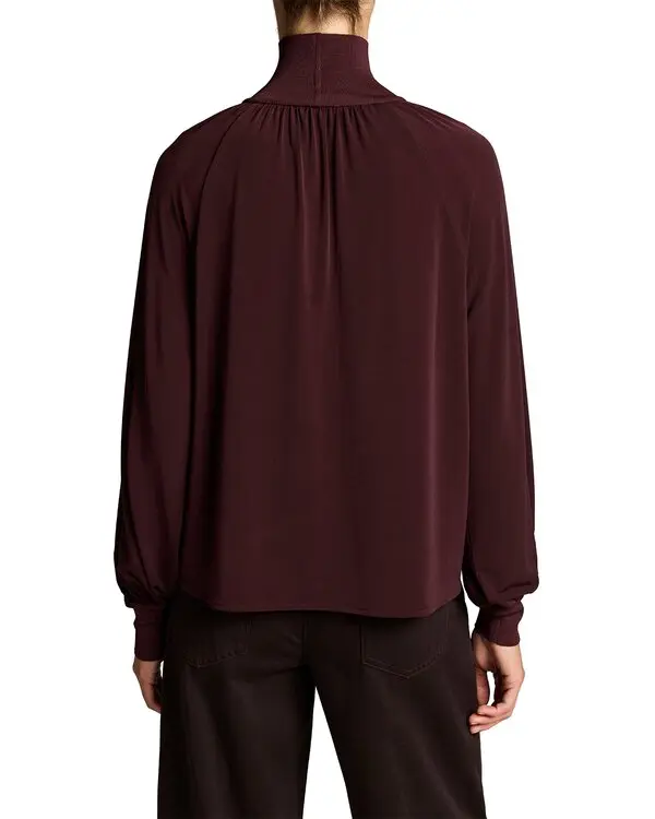 Vince Rib Trim Long Sleeve Gathered Turtleneck Top - Plum